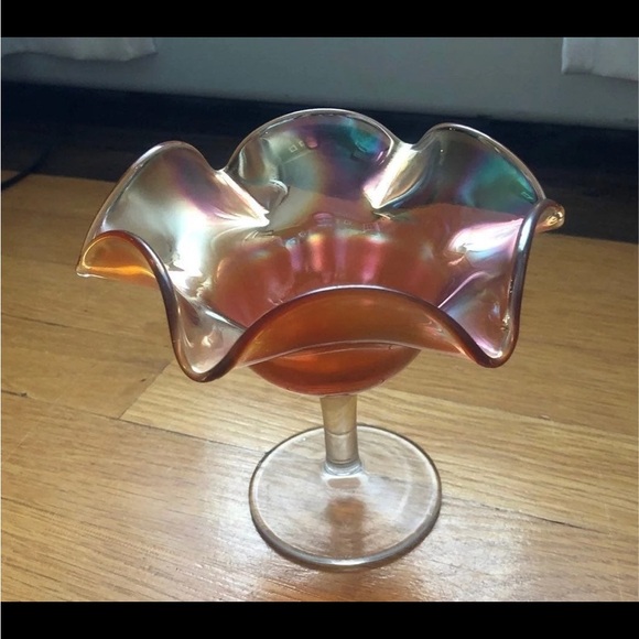 Dining | Vintage Iridescent Orange Dish Fluted Ruffled Carnival Glass ...